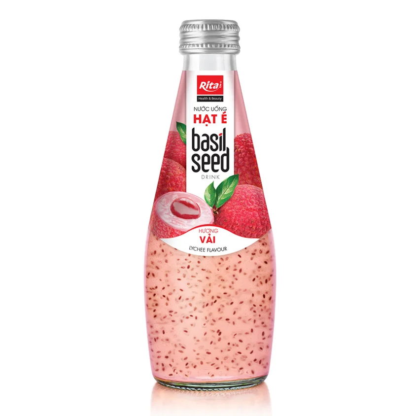 Lychee Flavor Basil Seed Drink 290ml Glass Bottle - Beverage Manufacturer